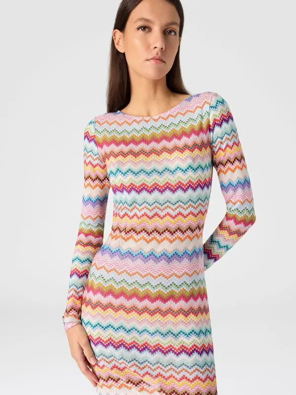 Missoni Viscose Lamé Mini Dress With Pixelated Zigzag Motif