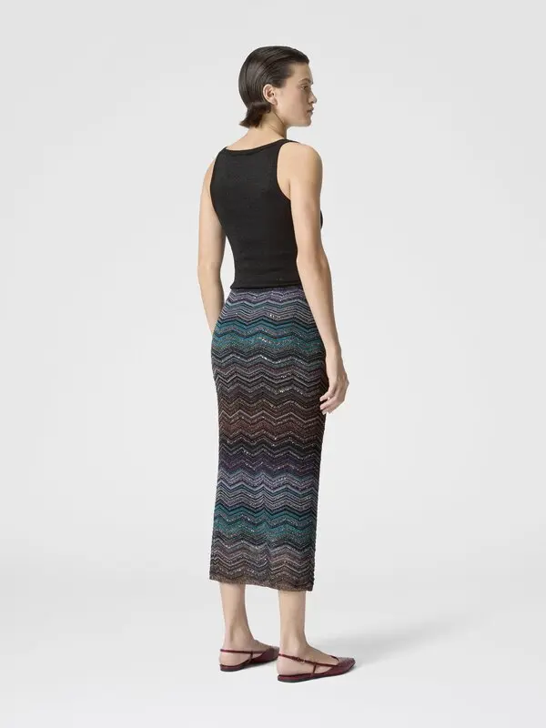Missoni Tube Viscose Chevron Lamé Long Skirt With Sequins