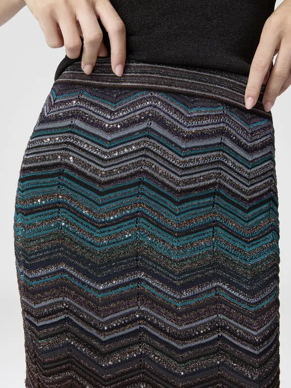Missoni Tube Viscose Chevron Lamé Long Skirt With Sequins