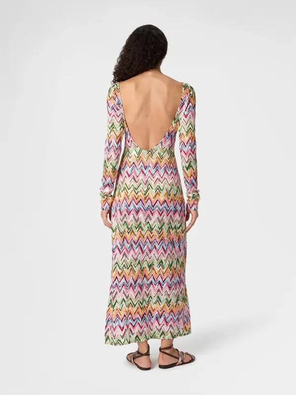Missoni Long-sleeved Dress In Stretch Viscose With Lace And Zigzag Motif - Multicoloured