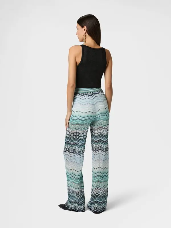 Missoni Wide Chevron Lamé Viscose Trousers With Sequins - Turquoise