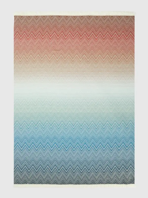 Missoni Ciro Plaid In 100% Wool 130x190 Cm With Fringes And Chevron Pattern