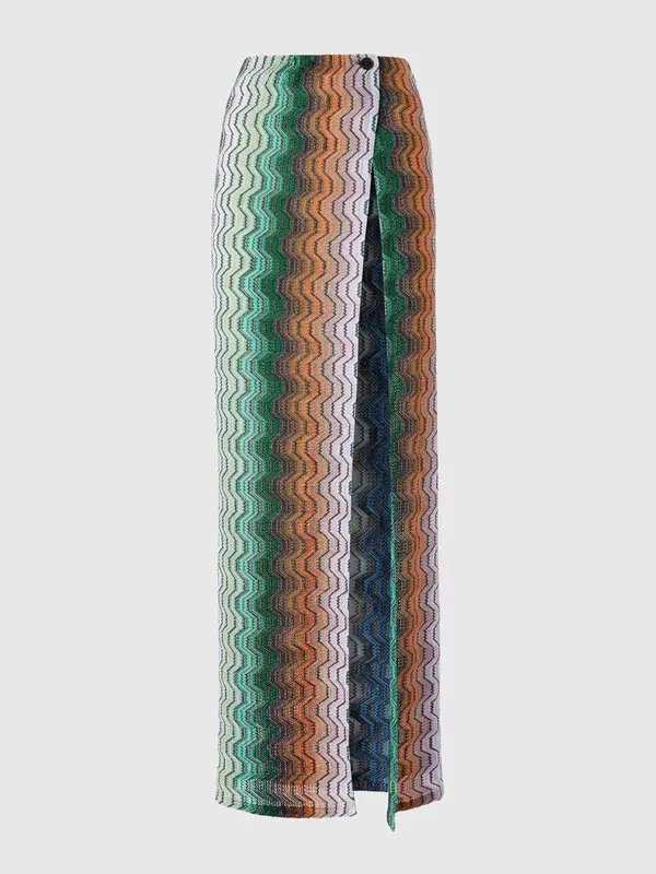 Missoni Long Skirt In Viscose Lamé With Greek Motif - Multicoloured