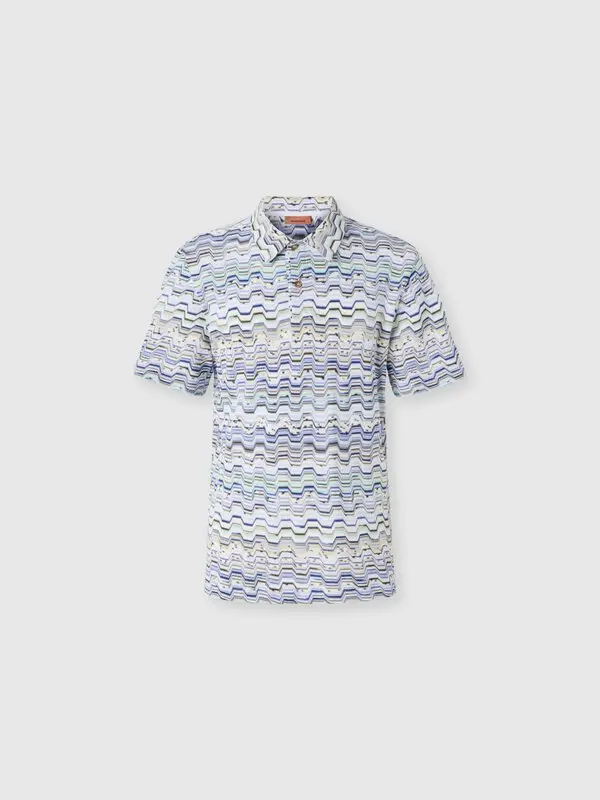 Missoni Cotton Polo Shirt With Raschel Knit And Greek Motif - Light Blue