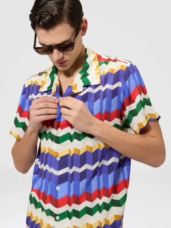 Missoni Bowling Shirt In Viscose With 3d Zigzag Print