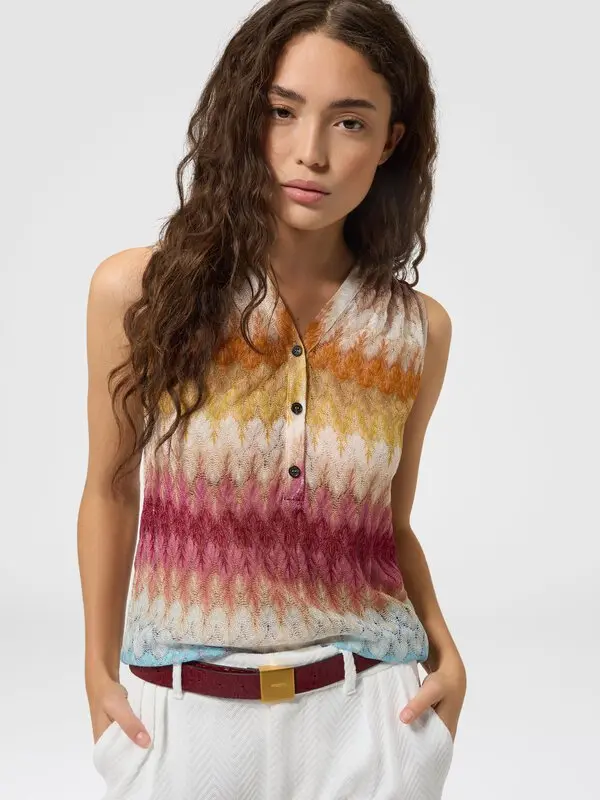 Missoni Sleeveless Viscose Lamé Blouse With Lace Motif