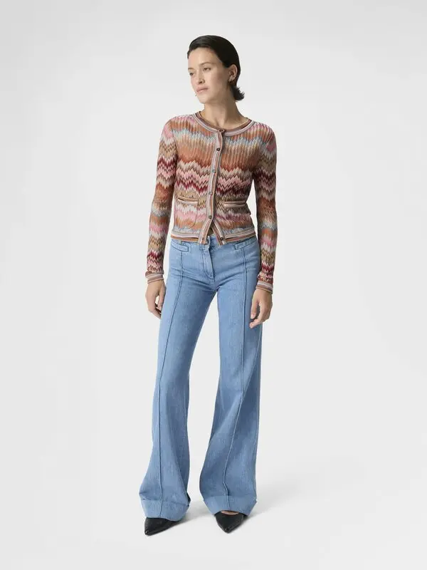 Missoni Pattern Viscose Chevron Cardigan With Patch Pockets - Pink,rust