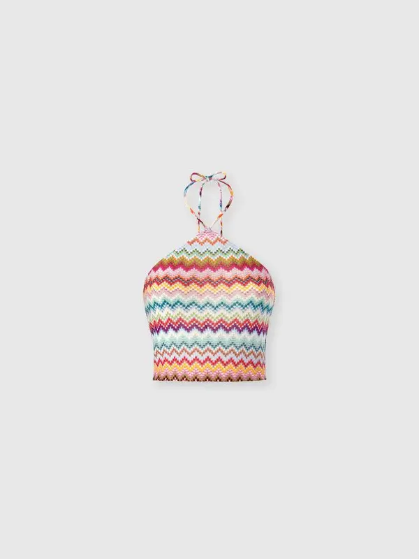 Missoni Lamé Viscose Halter Neck Top With Pixel Zigzag Pattern - Multicoloured