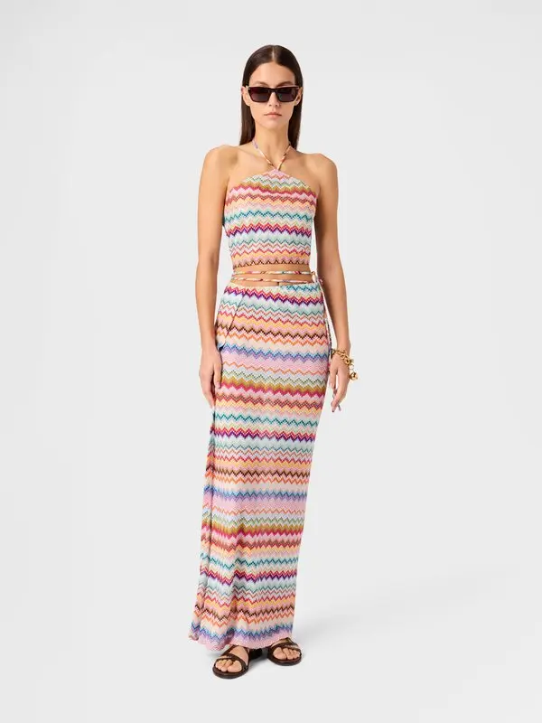 Missoni Lamé Viscose Halter Neck Top With Pixel Zigzag Pattern - Multicoloured