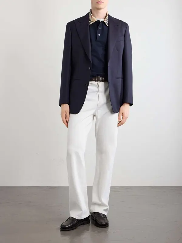 Burberry Checked Cotton-piqué Polo Shirt - Navy