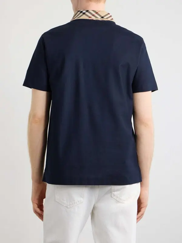 Burberry Checked Cotton-piqué Polo Shirt - Navy