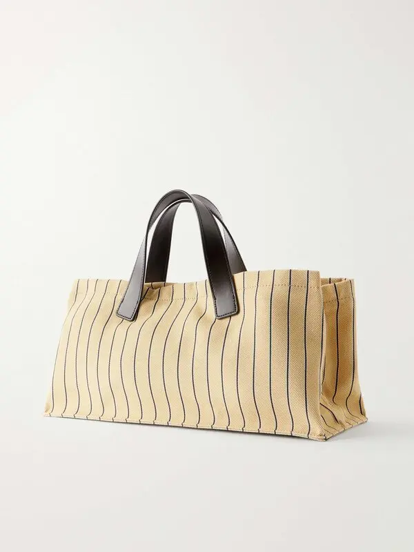Staud Port Logo-embossed Leather-trimmed Striped Canvas Tote - Cream
