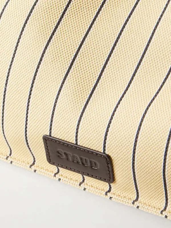 Staud Port Logo-embossed Leather-trimmed Striped Canvas Tote - Cream