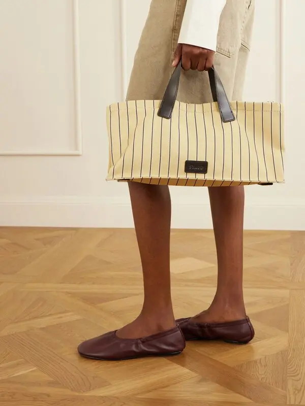 Staud Port Logo-embossed Striped Canvas Tote