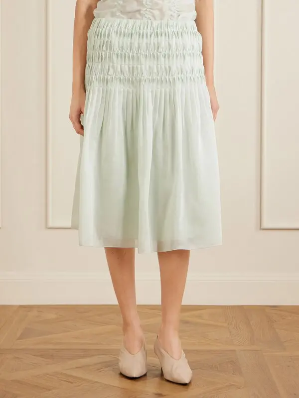 Khaite Florence Shirred Lyocell And Silk-blend Skirt - Green