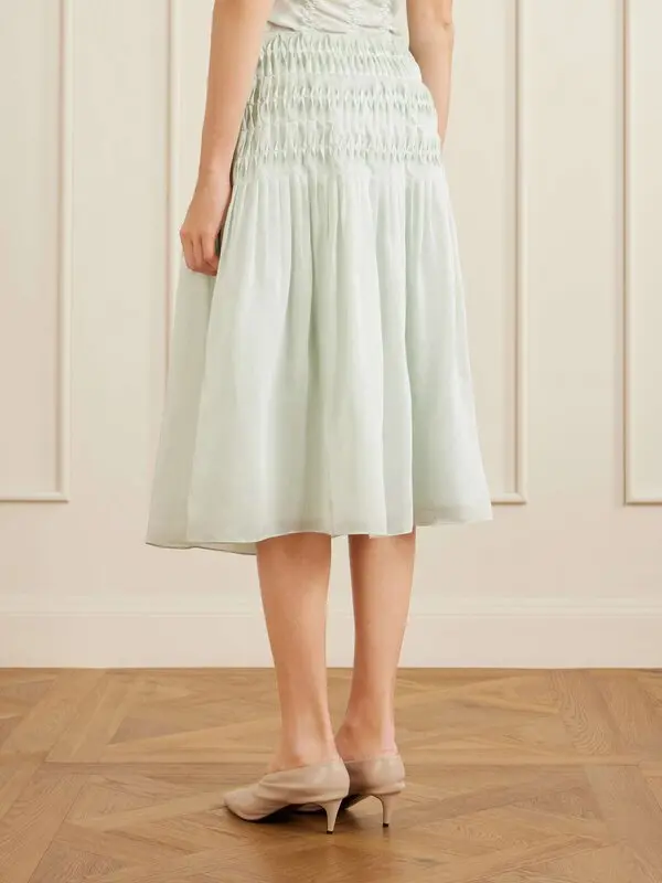 Khaite Florence Ruched Lyocell And Silk-blend Skirt - Lime Green