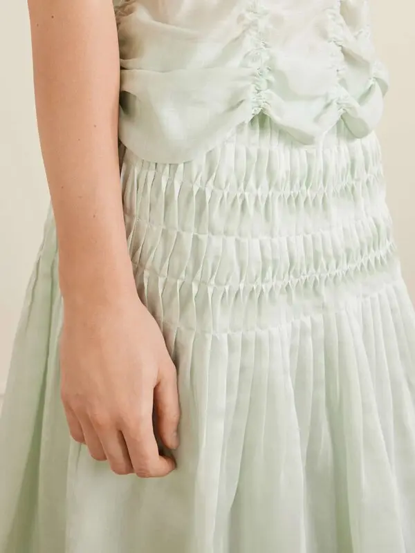 Khaite Florence Ruched Lyocell And Silk-blend Skirt - Lime Green