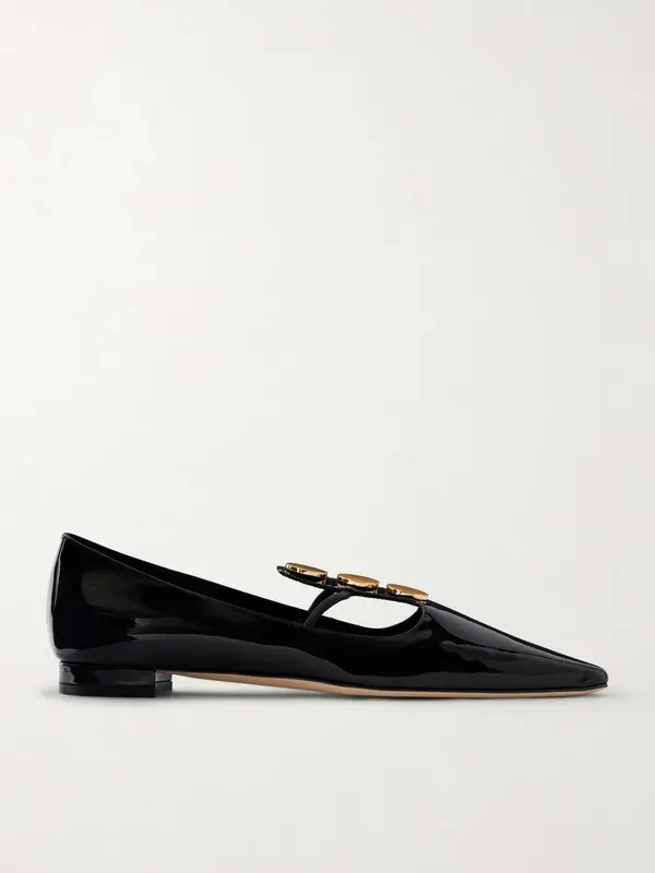 Manolo Blahnik Khafre Embellished Patent-leather Flats