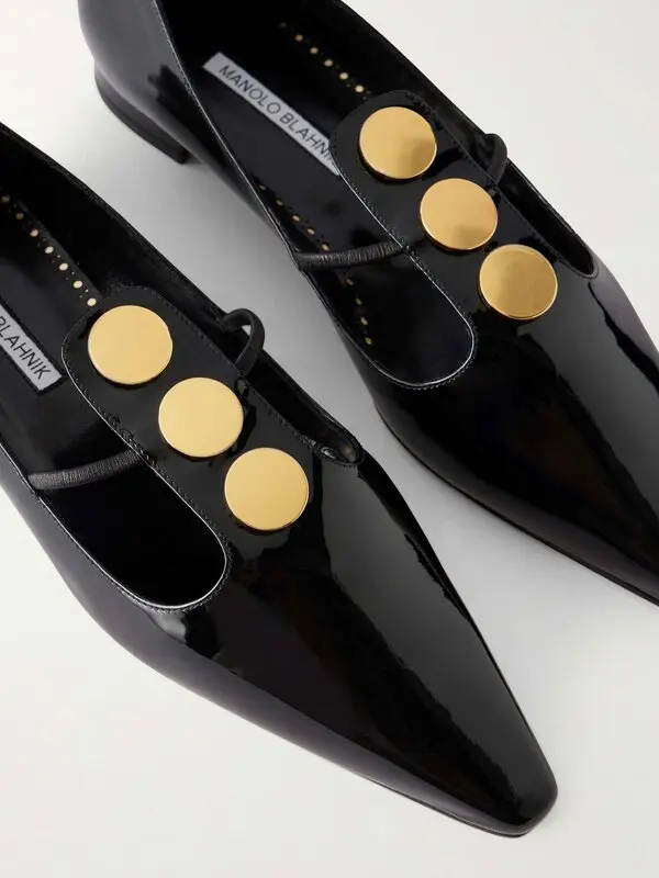 Manolo Blahnik Khafre Embellished Patent-leather Flats