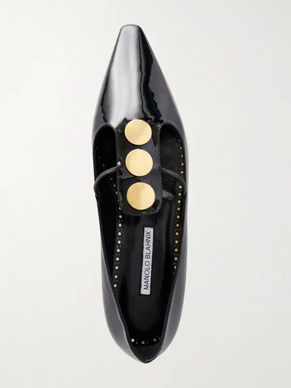 Manolo Blahnik Khafre Embellished Patent Leather Flats