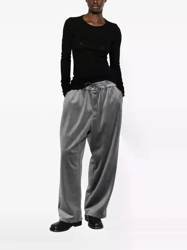 Y3 Logo-print Wide-leg Velvet-texture Trousers