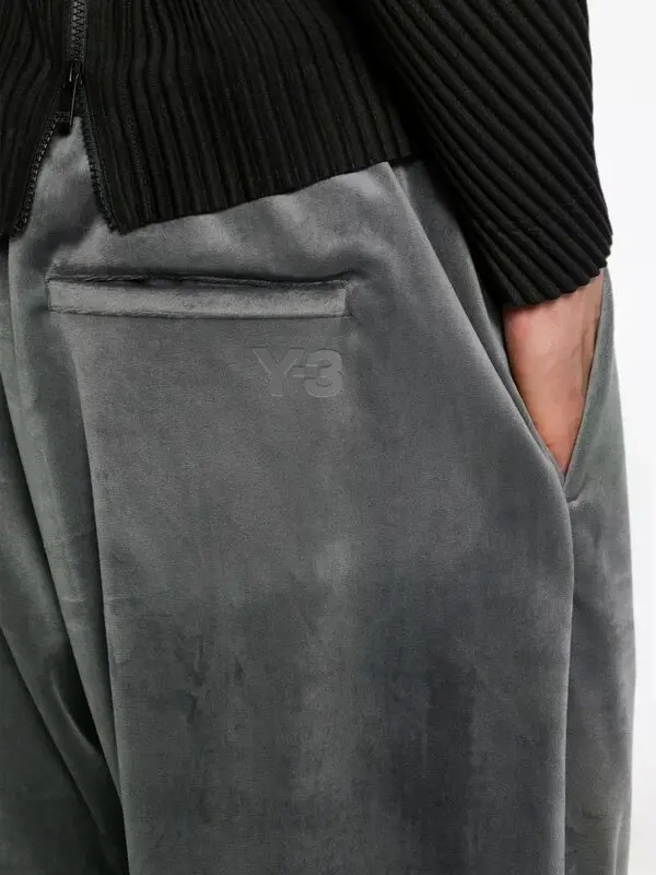 Y3 Logo-print Wide-leg Velvet-texture Trousers