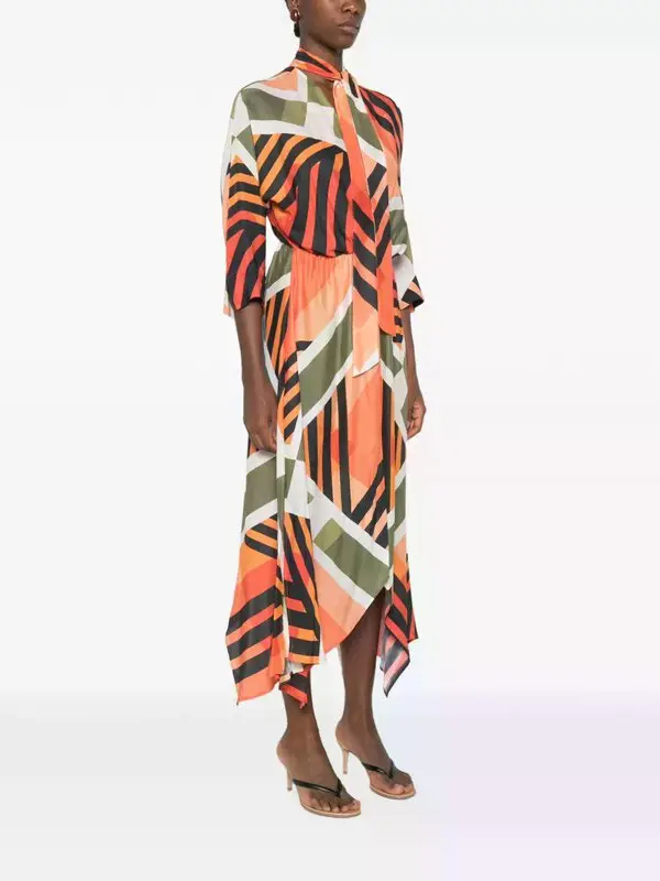 SIMONA CORSELLINI Geometric Print V-neck Pussy-bow Dress