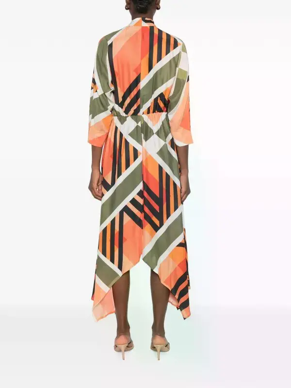 SIMONA CORSELLINI Geometric Print V-neck Pussy-bow Dress