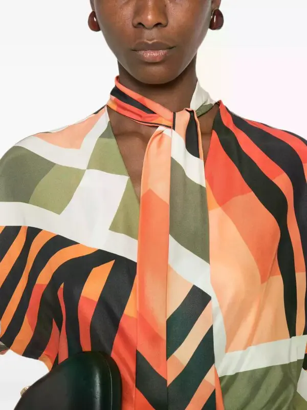 SIMONA CORSELLINI Geometric Print V-neck Pussy-bow Dress