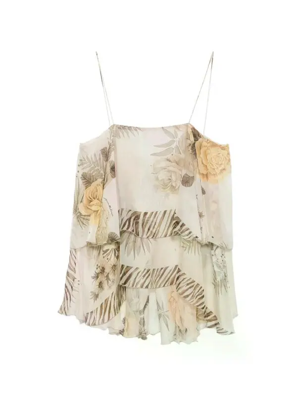 ANNA MOLINARI Floral Print Tiered Silk Blouse