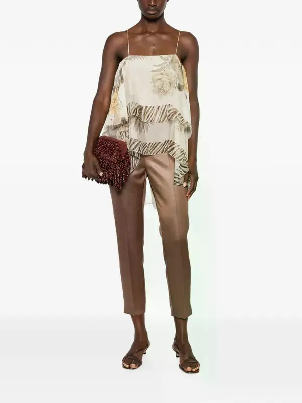 ANNA MOLINARI Floral Print Tiered Silk Blouse