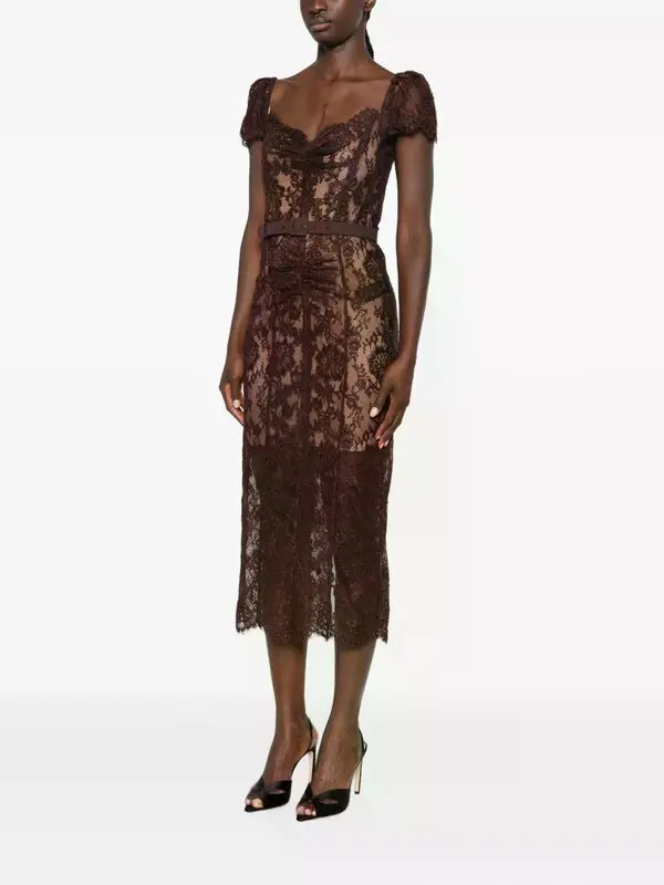 SELF-PORTRAIT Lace-overlay Cap-sleeve Midi Dress