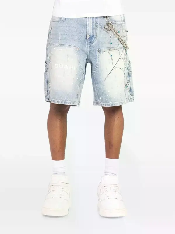 GUAPI Spiderweb-embellished Denim Shorts