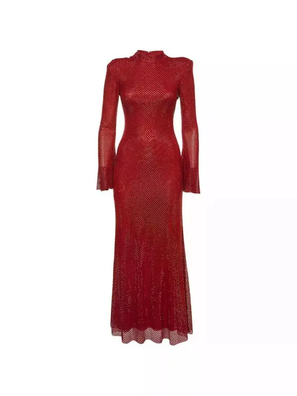 SELF-PORTRAIT Rhinestone-embellished Fishnet Maxi Dress - Red