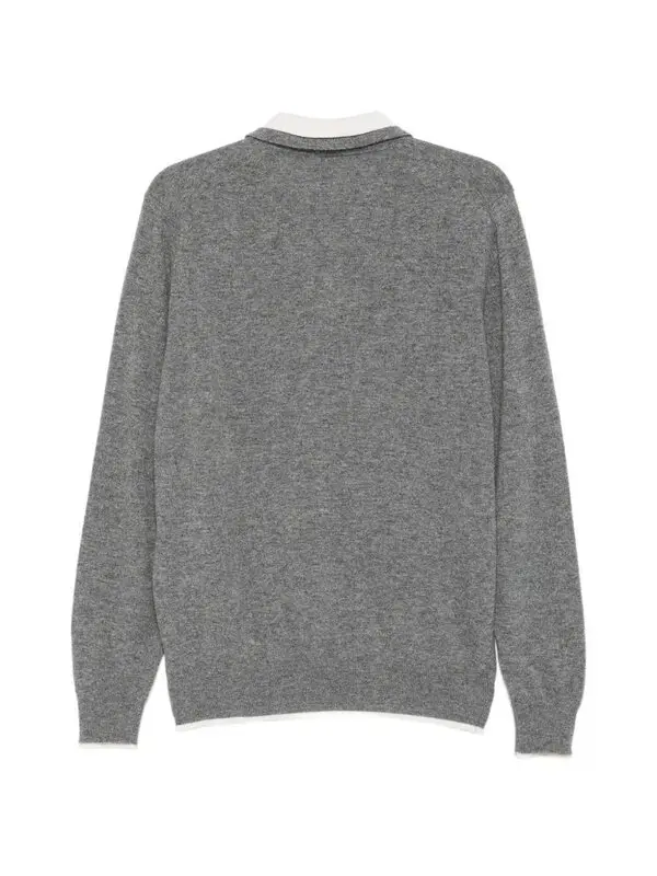 Eleventy Contrast-collar Long-sleeve Polo Shirt