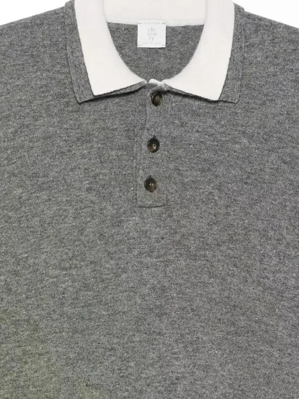 Eleventy Contrast-collar Long-sleeve Polo Shirt