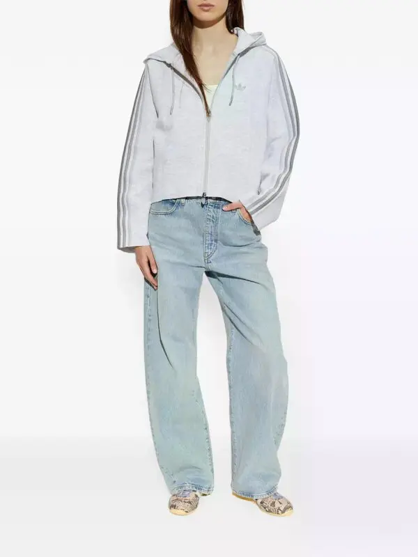 Adidas Logo-embroidered 3-stripes Hoodie - Grey