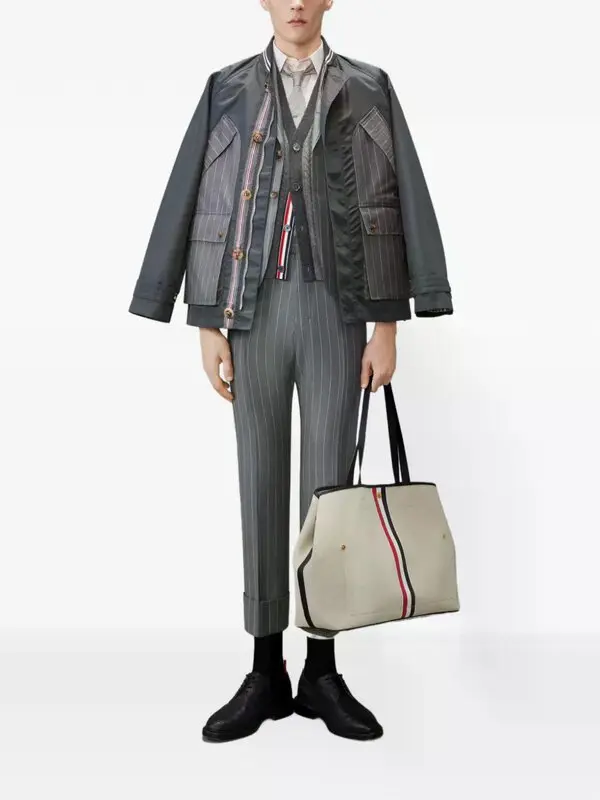 Thom Browne Wool Cable-knit V-neck Cardigan With Signature Stripes - Grey