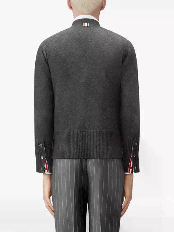 Thom Browne Wool Cable-knit V-neck Cardigan With Signature Stripes