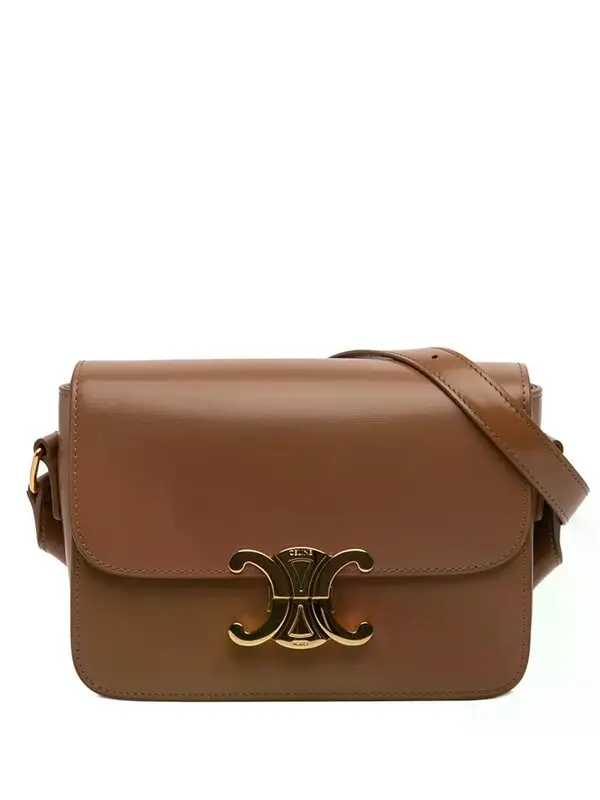 Celine 2024 Teen Shiny Calfskin Triomphe Crossbody Bag - Brown