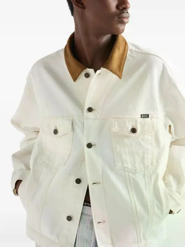 Prada Denim Jacket With Leather Trim - Neutrals