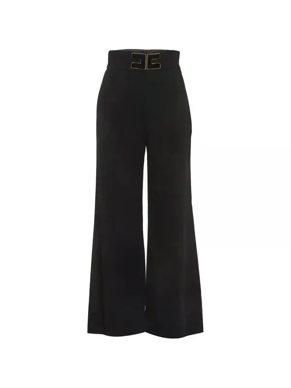 Elisabetta Franchi Crepe Wide-leg Trousers With Gold-tone Logo Detail - Black