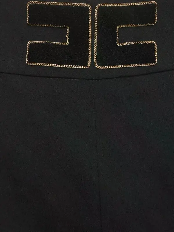 Elisabetta Franchi Crepe Wide-leg Trousers With Gold-tone Logo Detail