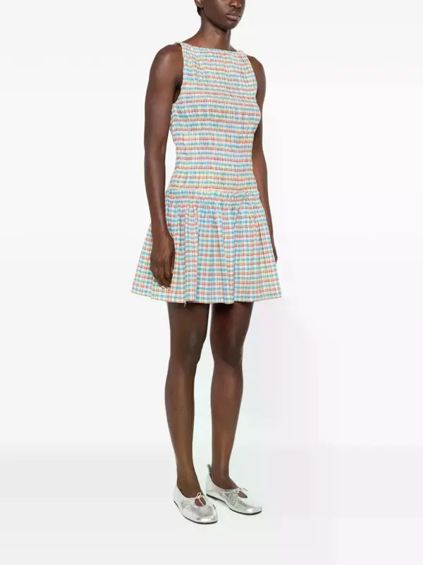 Faithfull The Brand Gala Smocked Checkered Mini Dress