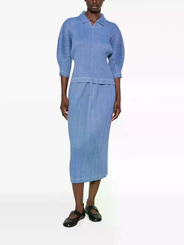 Issey Miyake Pleated Denim Midi Skirt