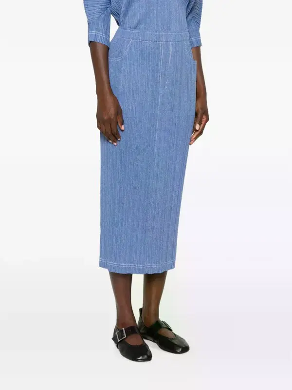Issey Miyake Pleated Denim Midi Skirt
