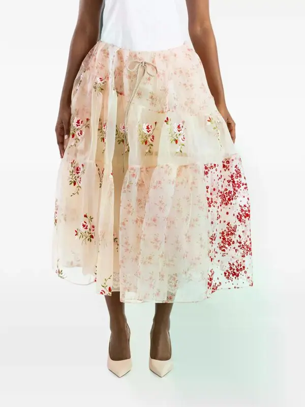 Simone Rocha Patchwork Floral-embroidered Midi Skirt - Neutrals