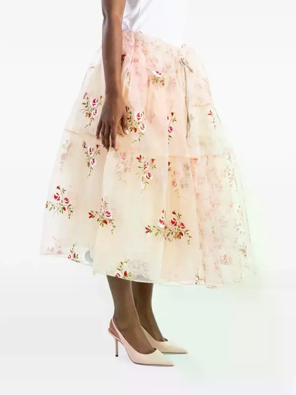 Simone Rocha Patchwork Floral-embroidered Midi Skirt