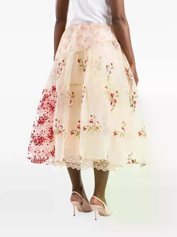 Simone Rocha Patchwork Floral-embroidered Midi Skirt