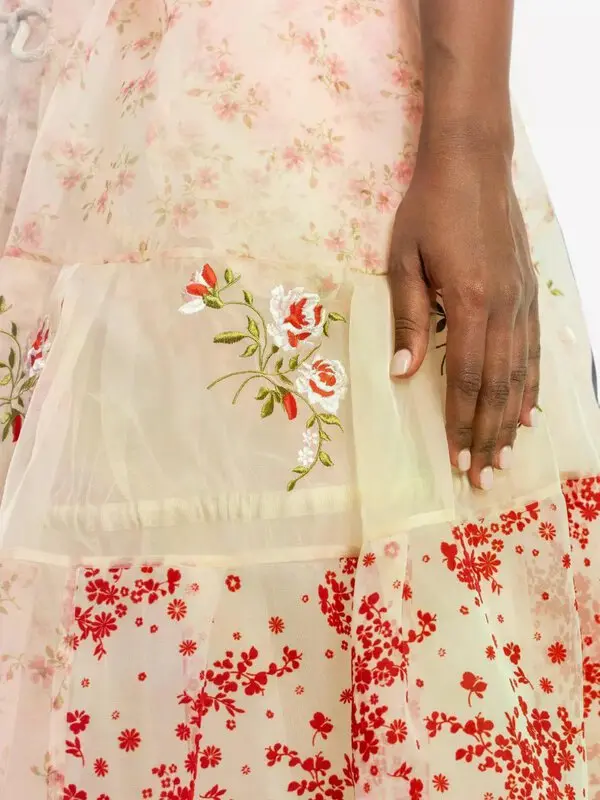 Simone Rocha Patchwork Floral-embroidered Midi Skirt